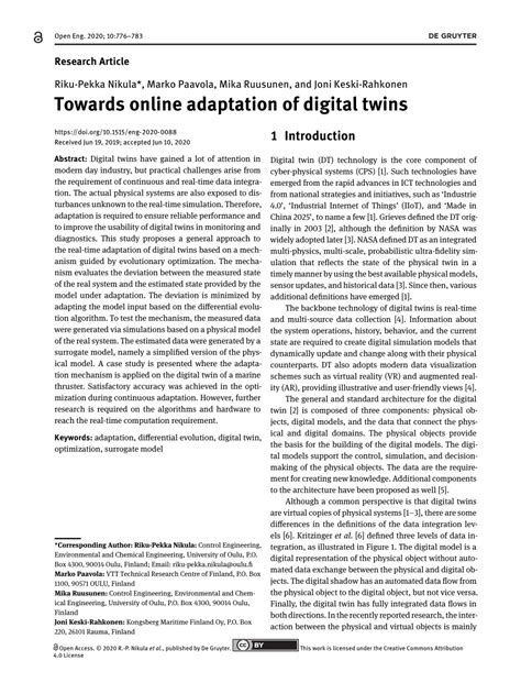 Pdf Towards Online Adaptation Of Digital Twins