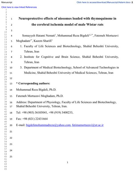 Pdf Neuroprotective Effects Of Niosomes Loaded With Thymoquinone In