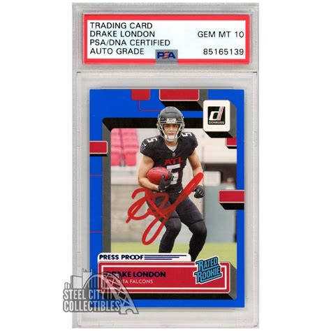 Drake London 2022 Donruss Blue Press Proof Autograph Rookie Card 307