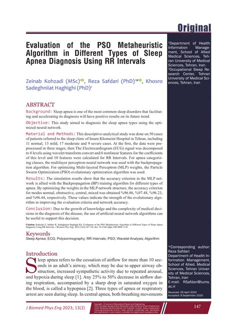 Pdf Evaluation Of The Pso Metaheuristic Algorithm In Different Types Of Sleep Apnea Diagnosis