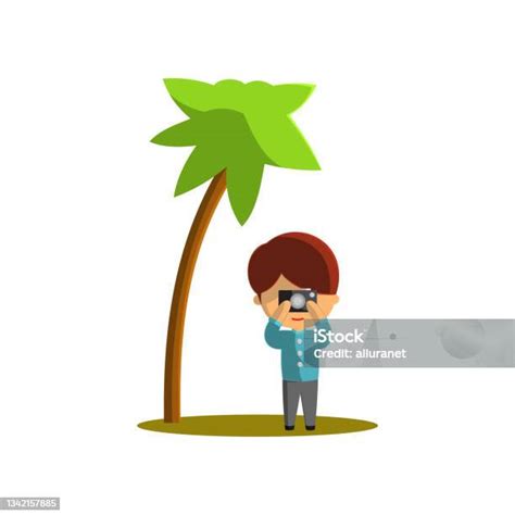 소년은 사진을 찍는 동안 여행중이다 세계관광을 테마로 한 캐릭터 벡터 일러스트 가방에 대한 스톡 벡터 아트 및 기타 이미지 가방 나무 디자인 Istock