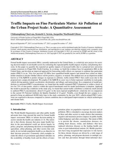 Pdf Traffic Impacts On Fine Particulate Matter Air Pollution At The