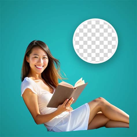 Beautiful Young Woman Sitting On Chair Reading Book Premium Ai