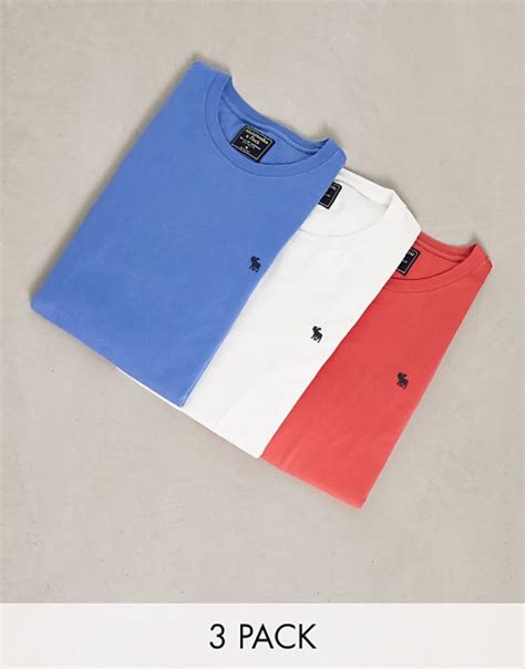 Abercrombie And Fitch 3 Pack Icon Logo T Shirt In Redwhiteblue Marl Asos
