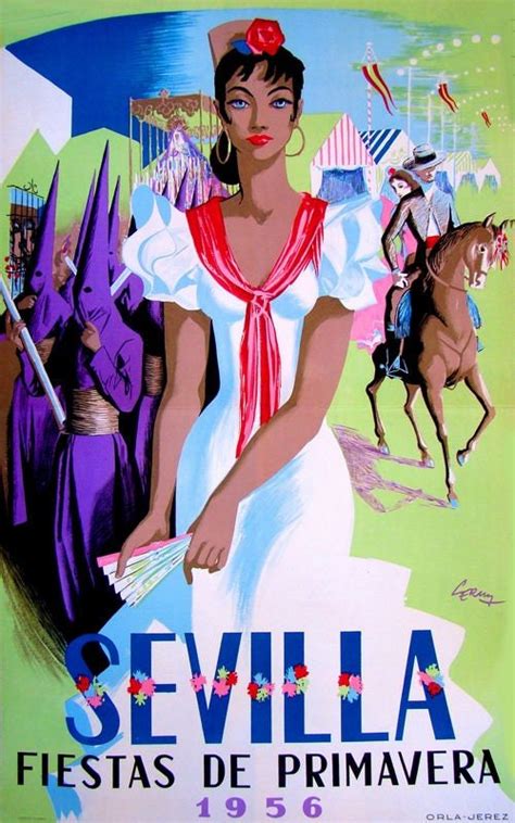 Vintage 1956 Seville Fiesta Feria Spain Tourism Poster A4a3a2a1 Pri
