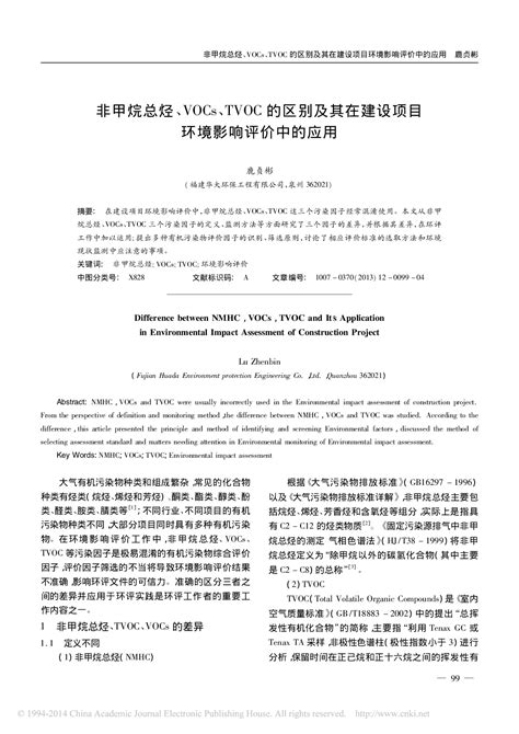 非甲烷总烃VOCsTVOC的区别及其在建设项目环境影响评价中的应用 技术支持 苏州宜科环保工程有限公司