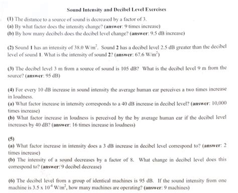 Solved Sound Intensity And Decibel Level Exercises The Chegg