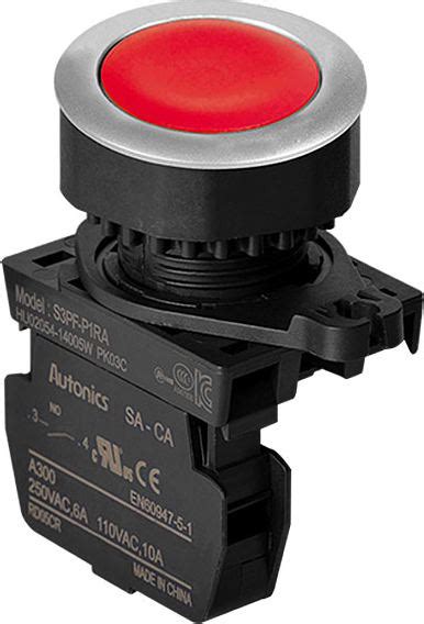 Autonics S3pf P1ra Non Illuminated Flush Push Button Diameter 30 Red Normal Open 110vac 10a