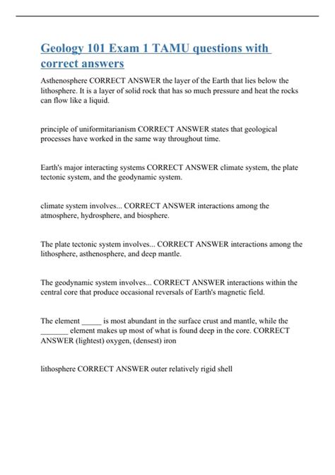 Geology 101 Exam 1 Tamu Questions With Correct Answers Geology 101 Stuvia Us