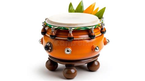 Handcrafted Small Bongos With Tropical Decor On White Background Stock Illustration