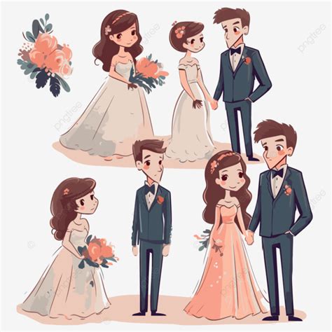 Clipart Pernikahan Karakter Kartun Pengantin Vektor Pernikahan