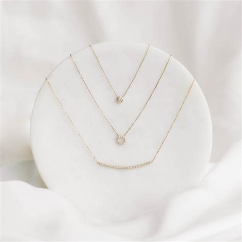Bezel Set Diamond Necklace 14k Gold Thais Linjer Jewelry