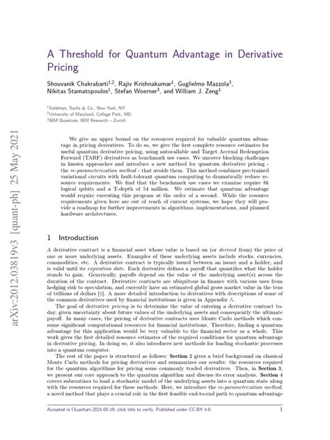 A Threshold For Quantum Advantage In Derivative Pdf Quantum