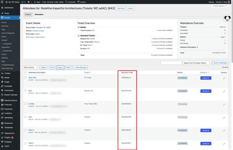 How To Restore The Security Code Column To Event Ticketss Attendees List And Export File