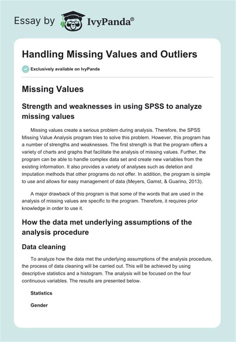 handling missing values and outliers 1457 words assessment example