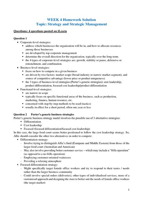 Solution Week 4 Strategy And Strategic Management Questions And