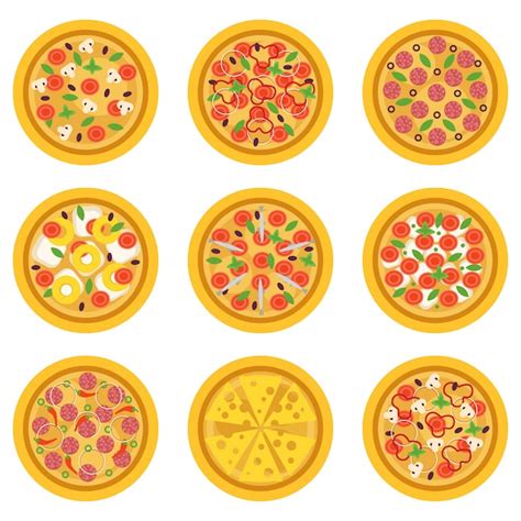 Premium Vector Cartoon Delicious Pizzas With Different Ingredients