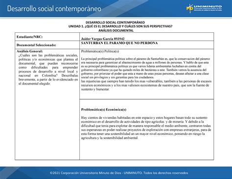 ACT Desarrollo DESARROLLO SOCIAL CONTEMPORÁNEO UNIDAD QUÉ ES EL DESARROLLO Y CUÁLES SON