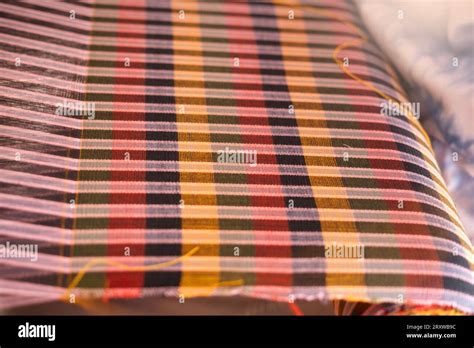 The Traditional Weaving Of Handmade Cotton On The Manual Wood Loom In