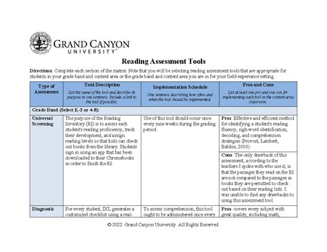 Rea 325 Reading Assessment Tools Reading Assessment Tools Directions