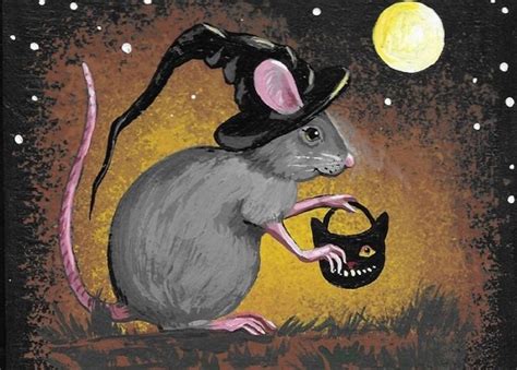 Aceo Mousewitch Ryta Halloween Mouse Witch Magic Funny Humor Cute