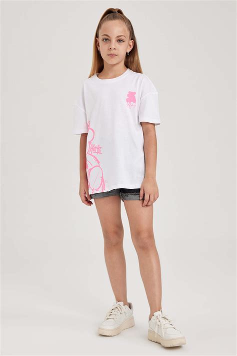 ابيض بنات تي شيرت أوفر سايز بناتي نص كم 2896256 Defacto