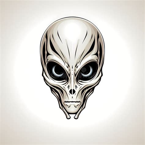 Alien Head With Blue Eyes And Black Nose On White Background