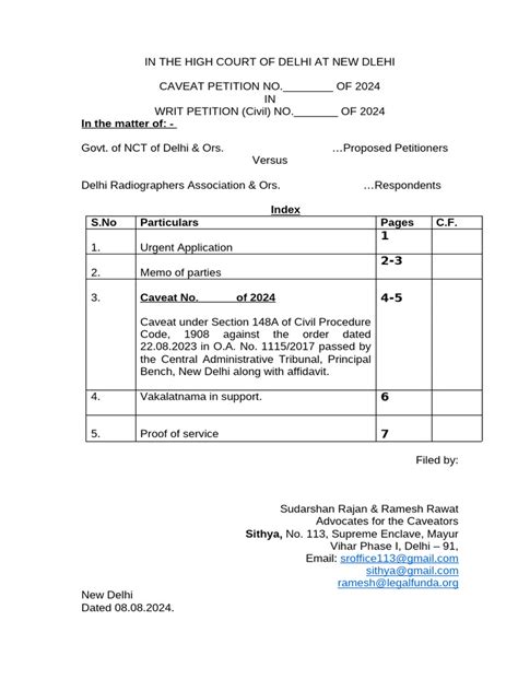 Delhi High Court Caveat Format Pdf Affidavit Judiciaries