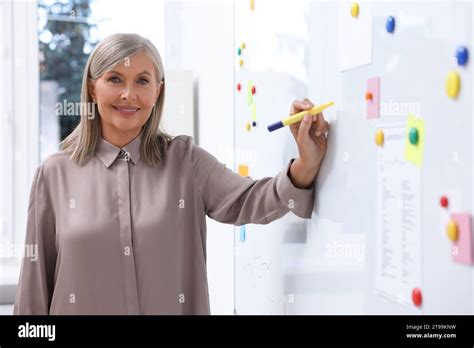 Professor Explaining Something With Marker At Whiteboard In Classroom