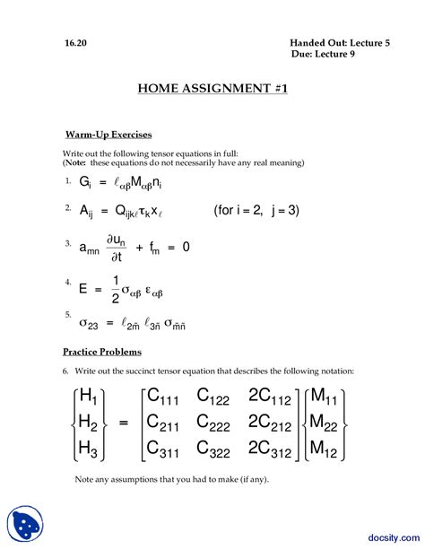 Tensor Equations Material And Structures Assignment Docsity