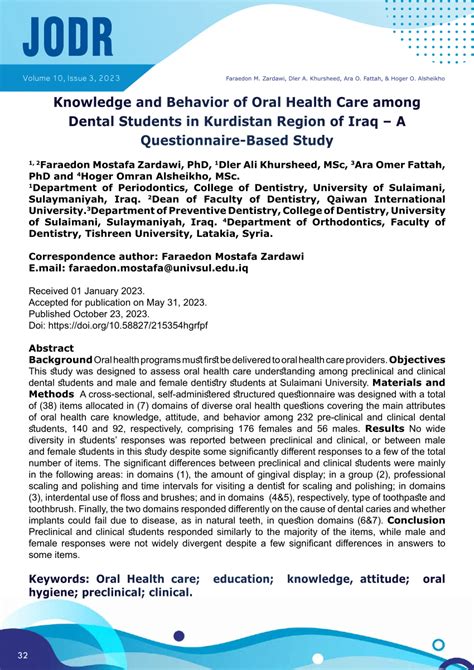 PDF Knowledge And Behavior Of Oral Health Care Among Dental Students
