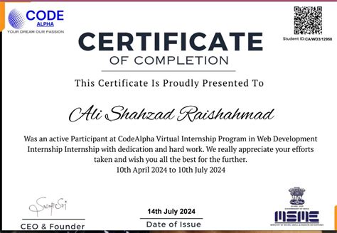 shahzad ali on linkedin html css javascript codealpha