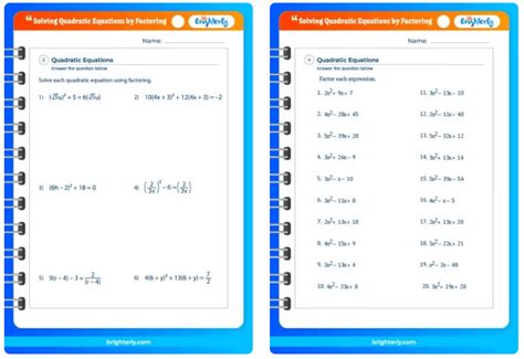 Free Solving Quadratic Equations By Factoring Worksheets Pdfs