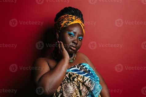 Gorgeous Plus Size African Woman With Beautiful Make Up Wearing