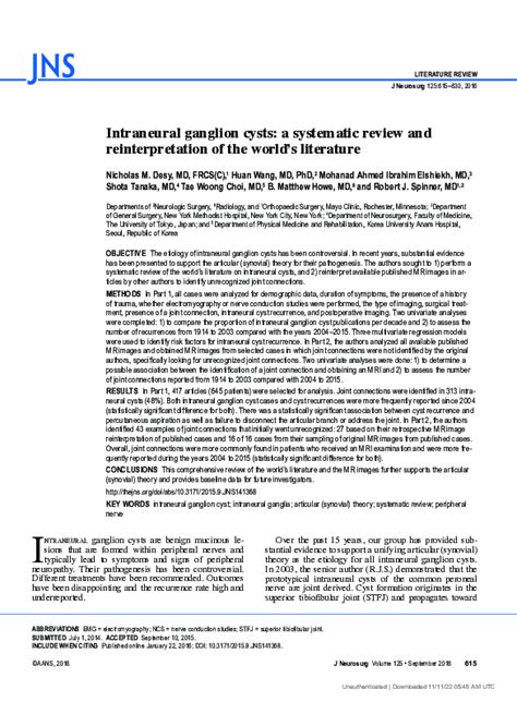 Pdf Intraneural Ganglion Cysts A Systematic Review And