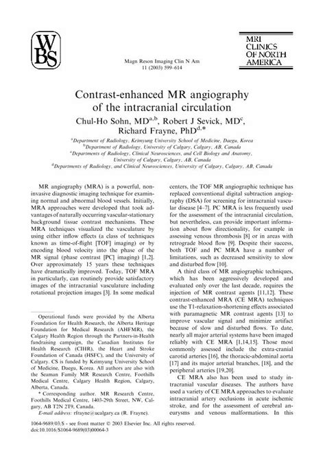 Pdf Contrast Enhanced Mr Angiography Of The Intracranial Circulation