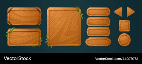 Wooden Game Buttons Cartoon Menu Interface Set Vector Image