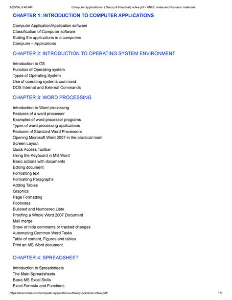 Computer Applications Outline I Theory And Practical Notes Pdf Knec