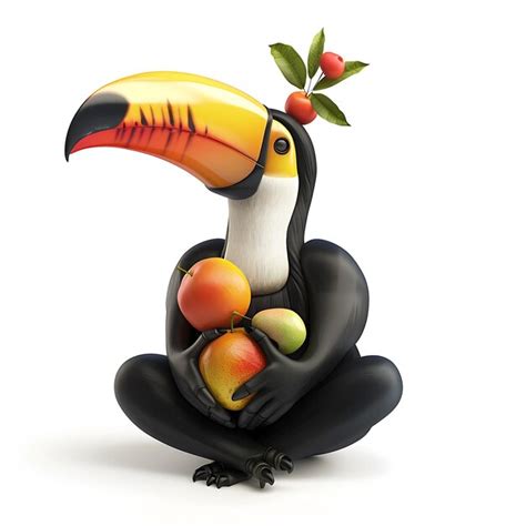 Toucan Sitting In A Yoga Pose Holding Fruit Premium Ai Generated Image