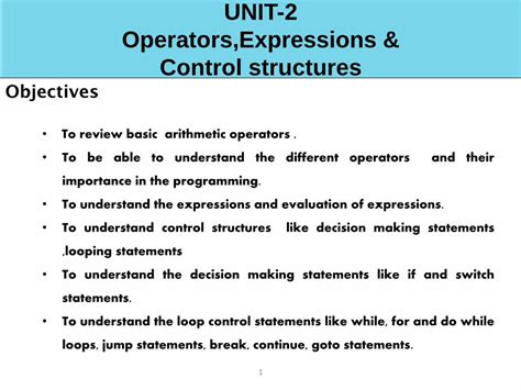 Pdf Unit 2 Operatorsexpressions And Control