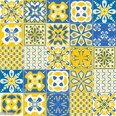 옐로우 블루 이음새가 없는 패턴 전통적인 스페인 Azulejo 타일 모자이크 0명에 대한 스톡 벡터 아트 및 기타 이미지 0