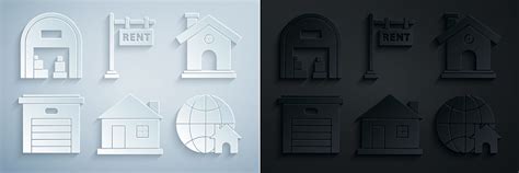 Set House Garage Globe Avec Symbole De La Maison Texte Du Signe