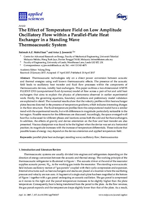Pdf The Effect Of Temperature Field On Low Amplitude Oscillatory Flow