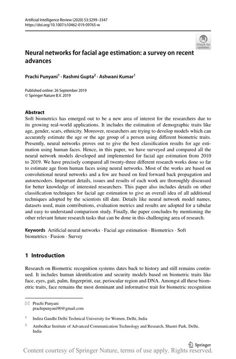 Neural Networks For Facial Age Estimation A Survey On Recent Advances