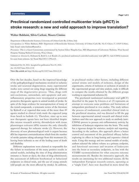 Pdf Preclinical Randomized Controlled Multicenter Trials Prct In Stroke Research A New And