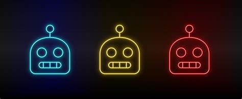 Neon Icons Robot Set Of Red Blue Yellow Neon Vector Icon On Darken Background 16082414