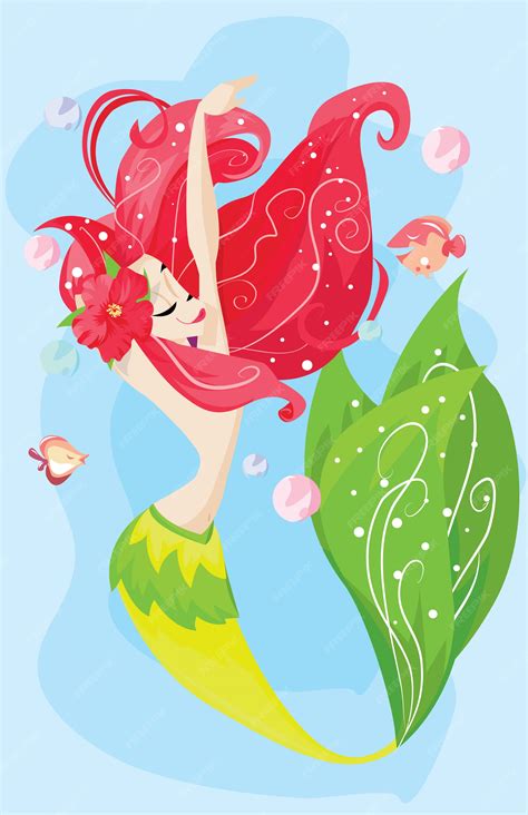 Premium Vector Red Hair Mermaid On The Sea