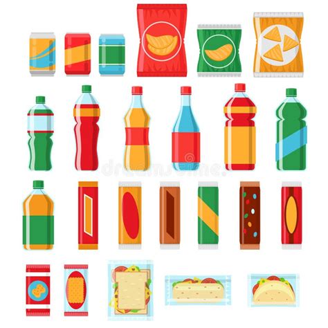 Fast Food Snacks And Drinks Flat Vector Icons Vending Machine Products