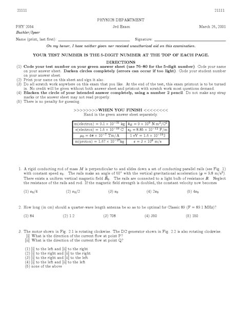 Solution For Exam 3 Questions Physics 2 Phy 2054 Docsity