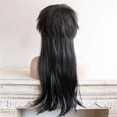 Wolf Cut Wig Women Black Long Straight Bangs Gothic Mullet